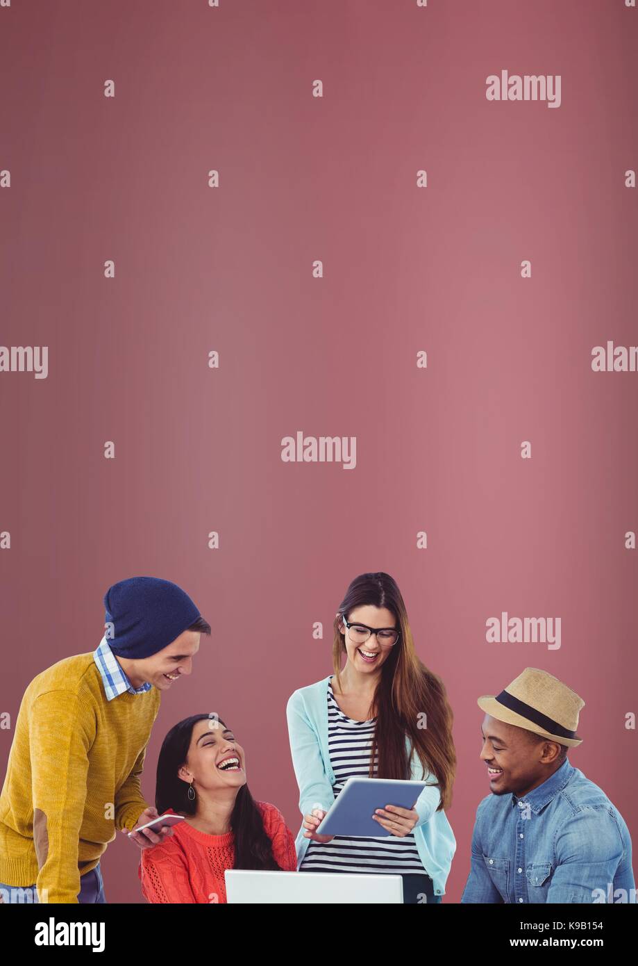 Digital composite of Creative people with red background Stock Photo ...