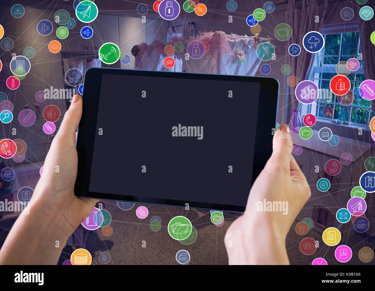 Digital composite of Hand holding tablet with connectors Stock Photo ...