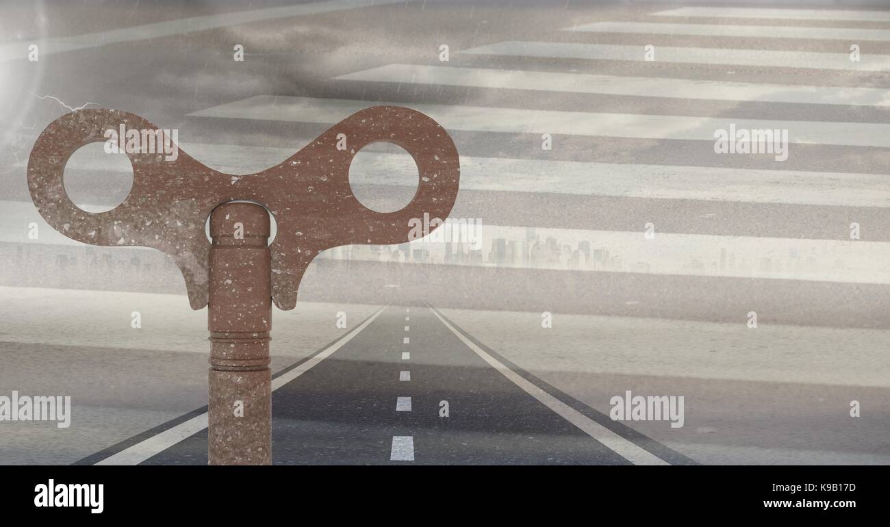 Digital composite of 3D Rustic Key over road Stock Photo - Alamy