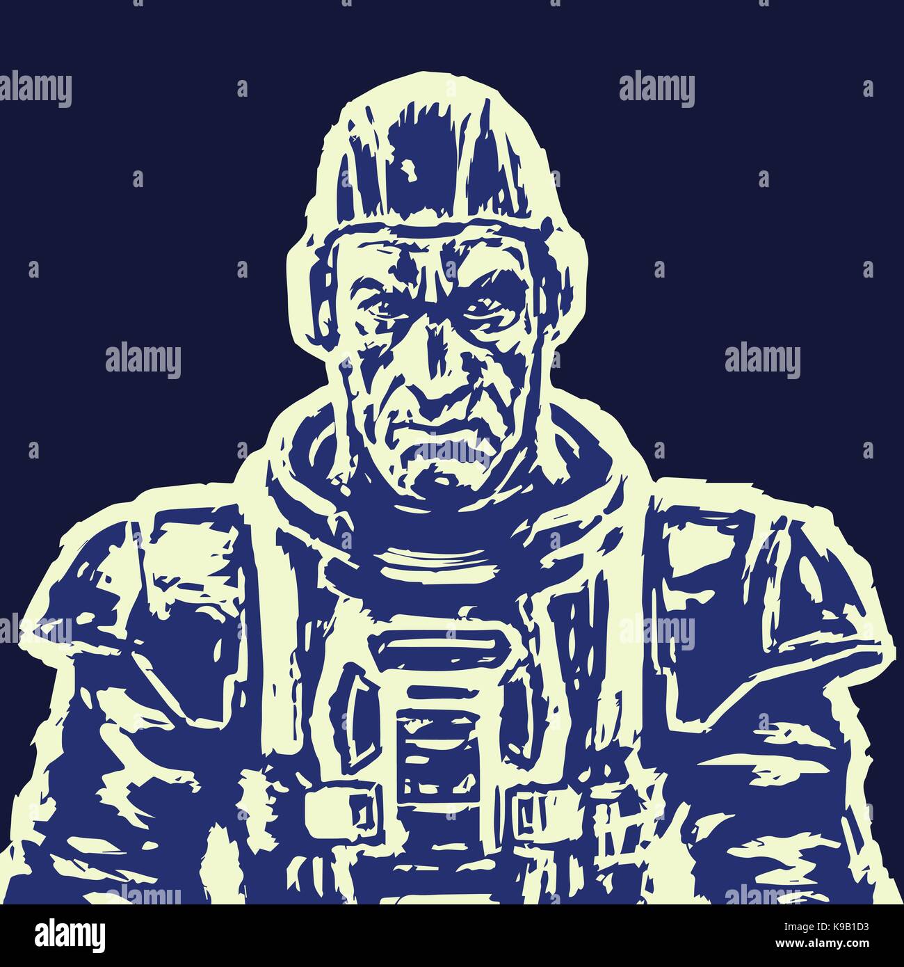 Old spaceman in a space suit without a helmet. Vector illustration ...