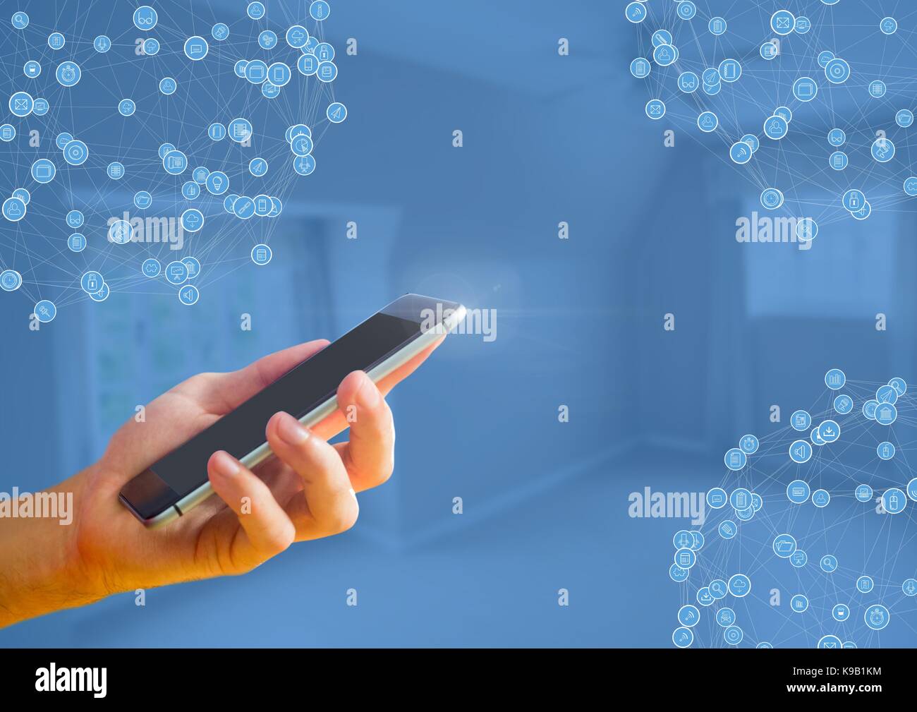 Digital composite of Hand holding phone with connectors Stock Photo - Alamy