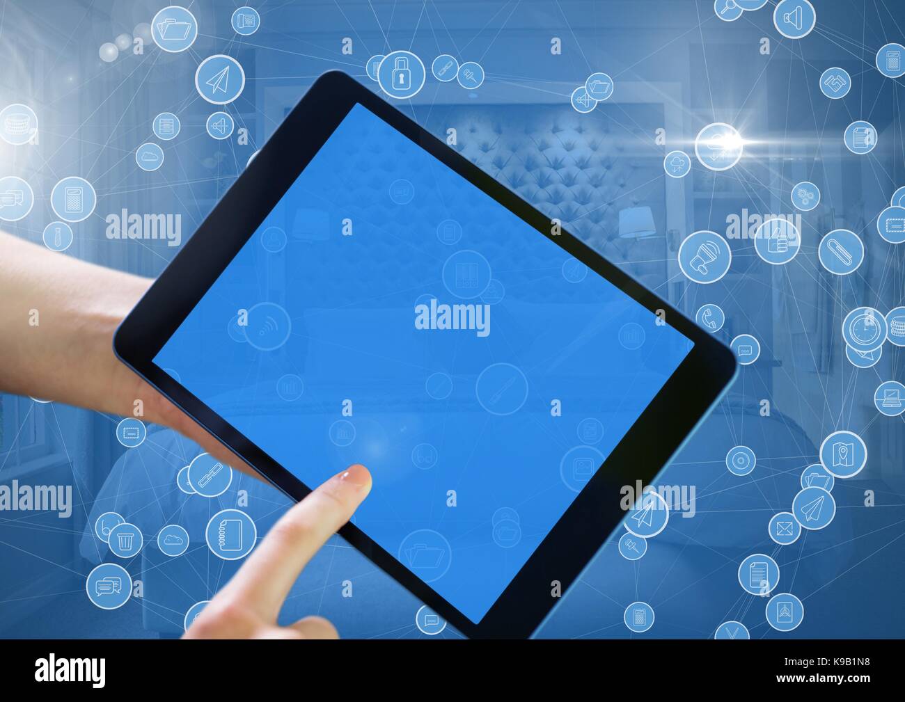 Digital composite of Hand holding tablet with connectors Stock Photo ...