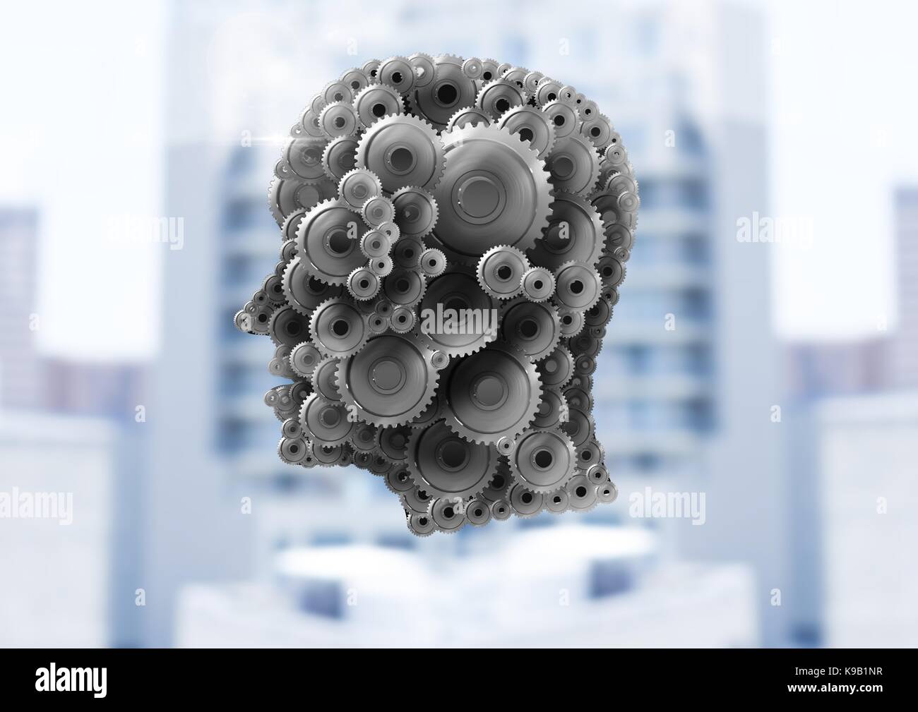 Digital composite of Cog head with bright background Stock Photo - Alamy