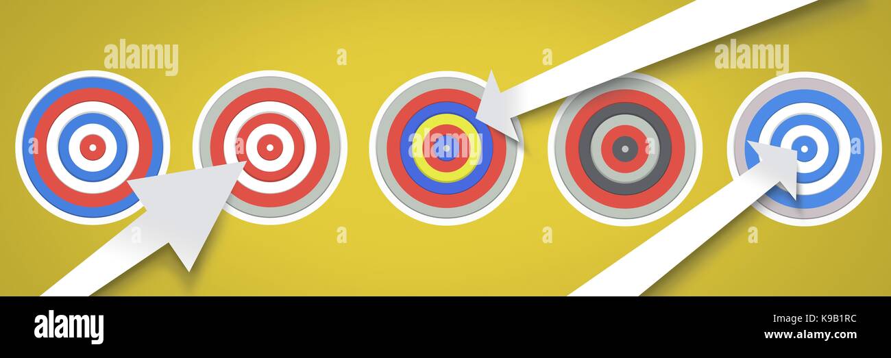 Digital composite of Row of five Targets with arrows Stock Photo - Alamy