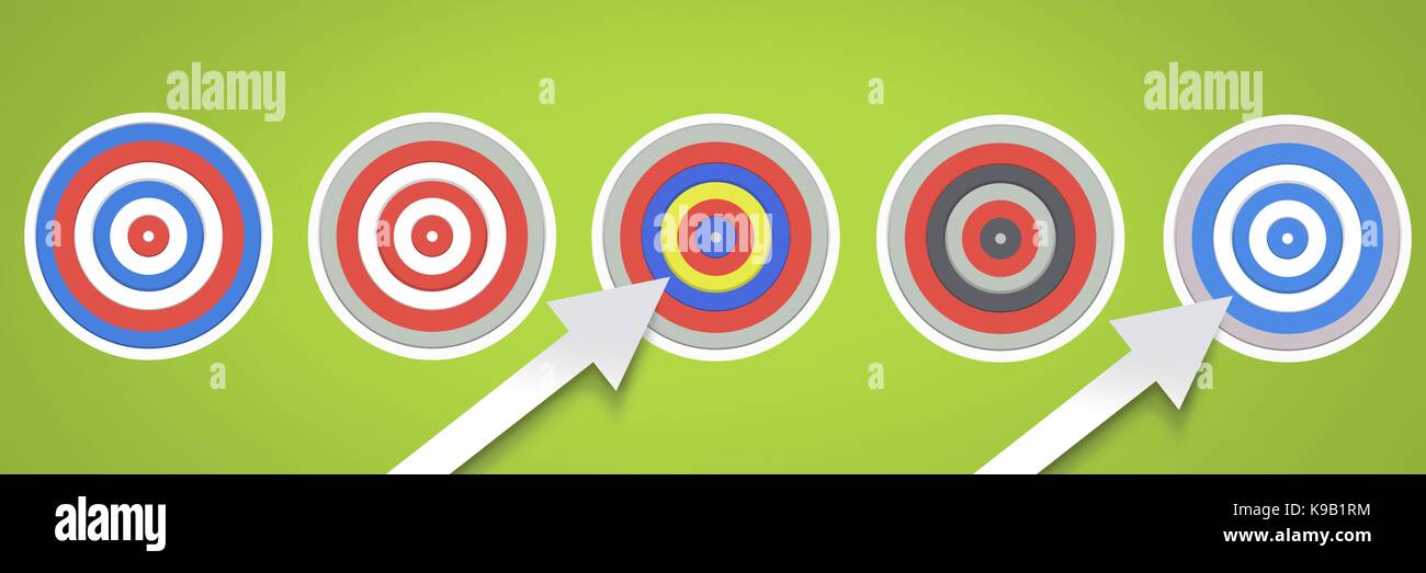 Digital composite of Row of five Targets with arrows Stock Photo - Alamy