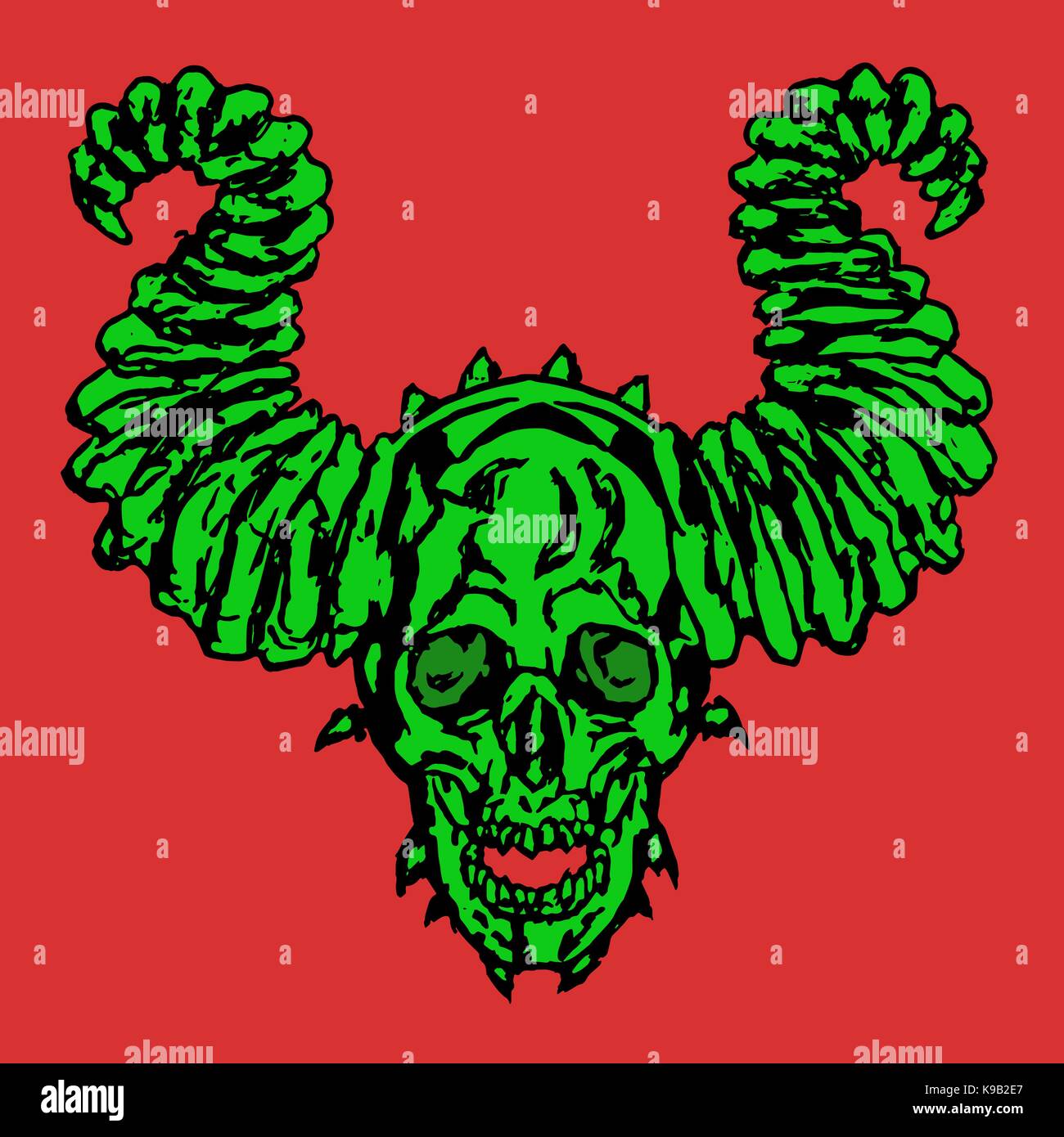 Horror demonic skull with horns. Vector illustration. Apocalypse demon ...