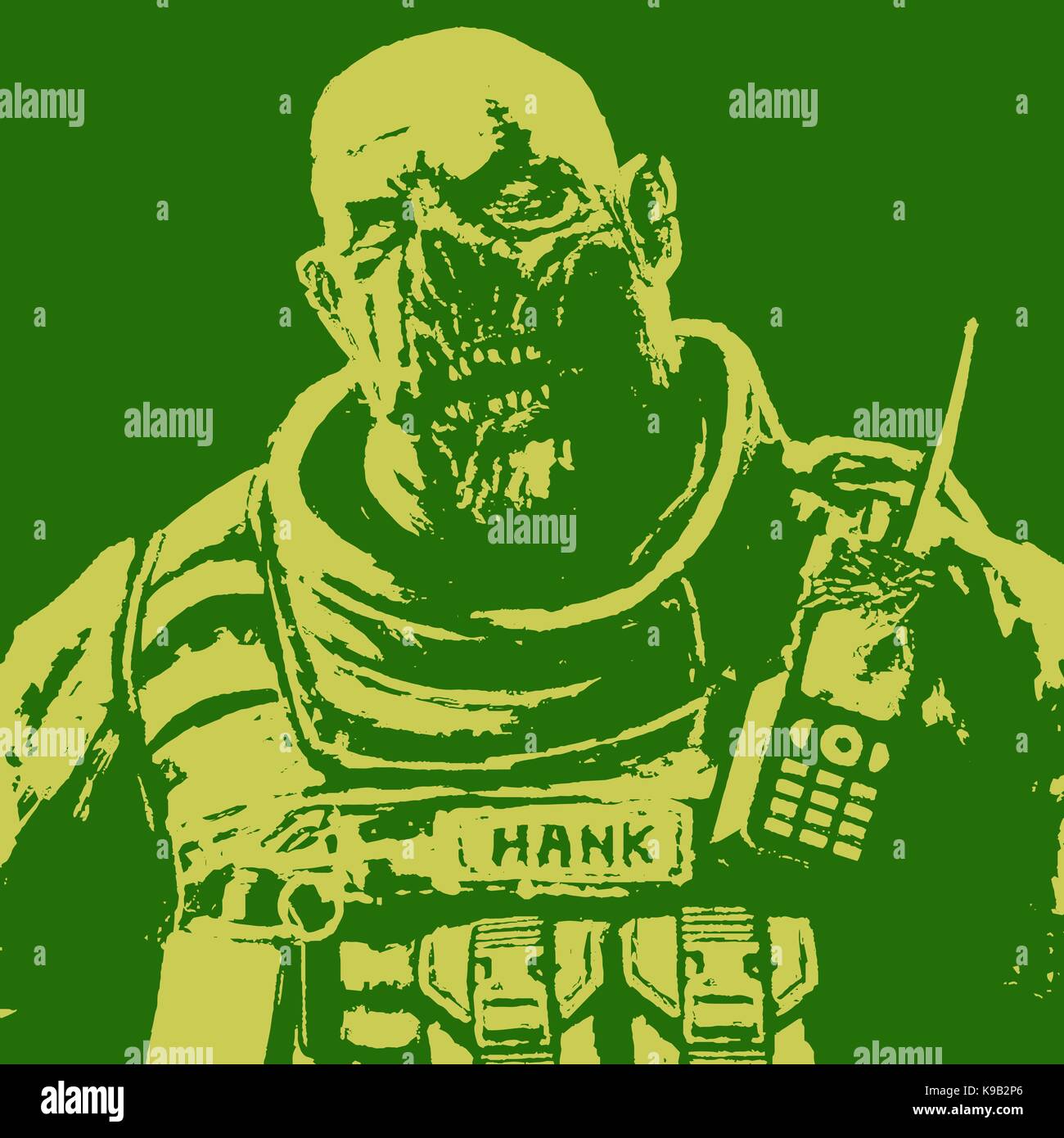 horror fat zombie soldier. green and yellow color. horror character ...