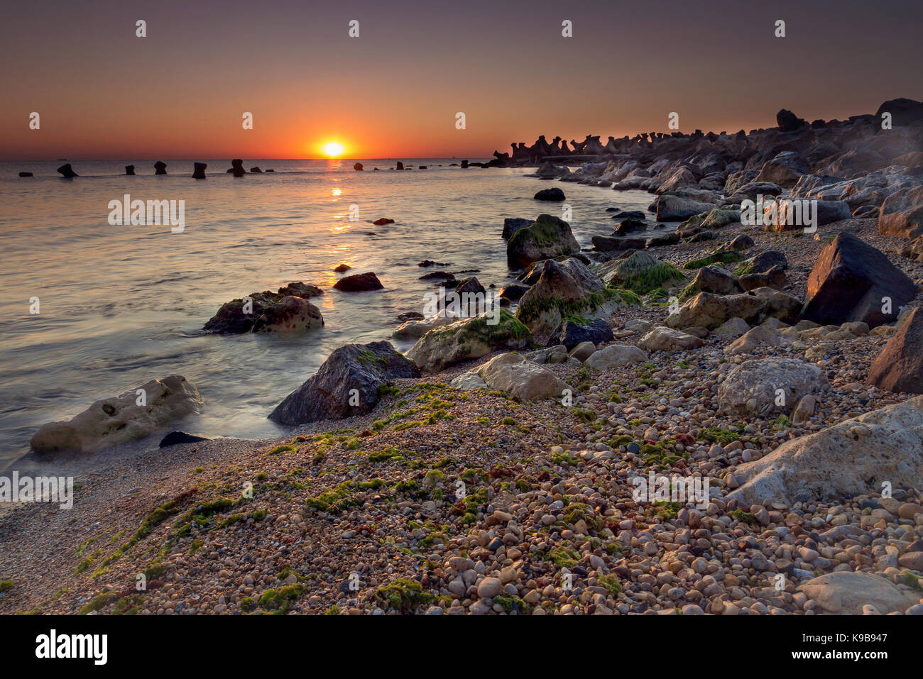Beautiful summer sunrise at Black Sea, Romania Stock Photo - Alamy