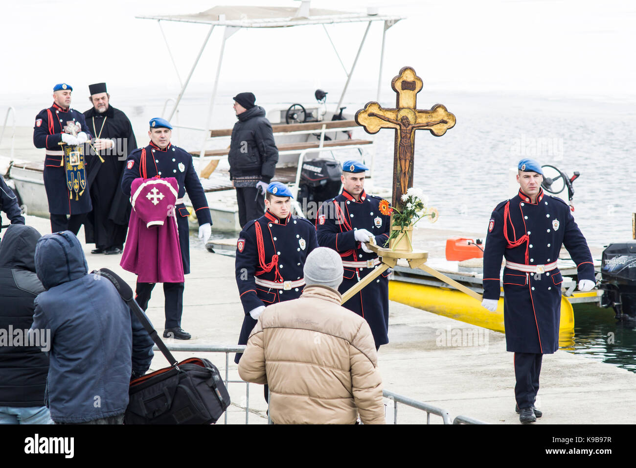 Celebration of Epiphany in Belgrade, Swimming for the Holy Cross Stock ...