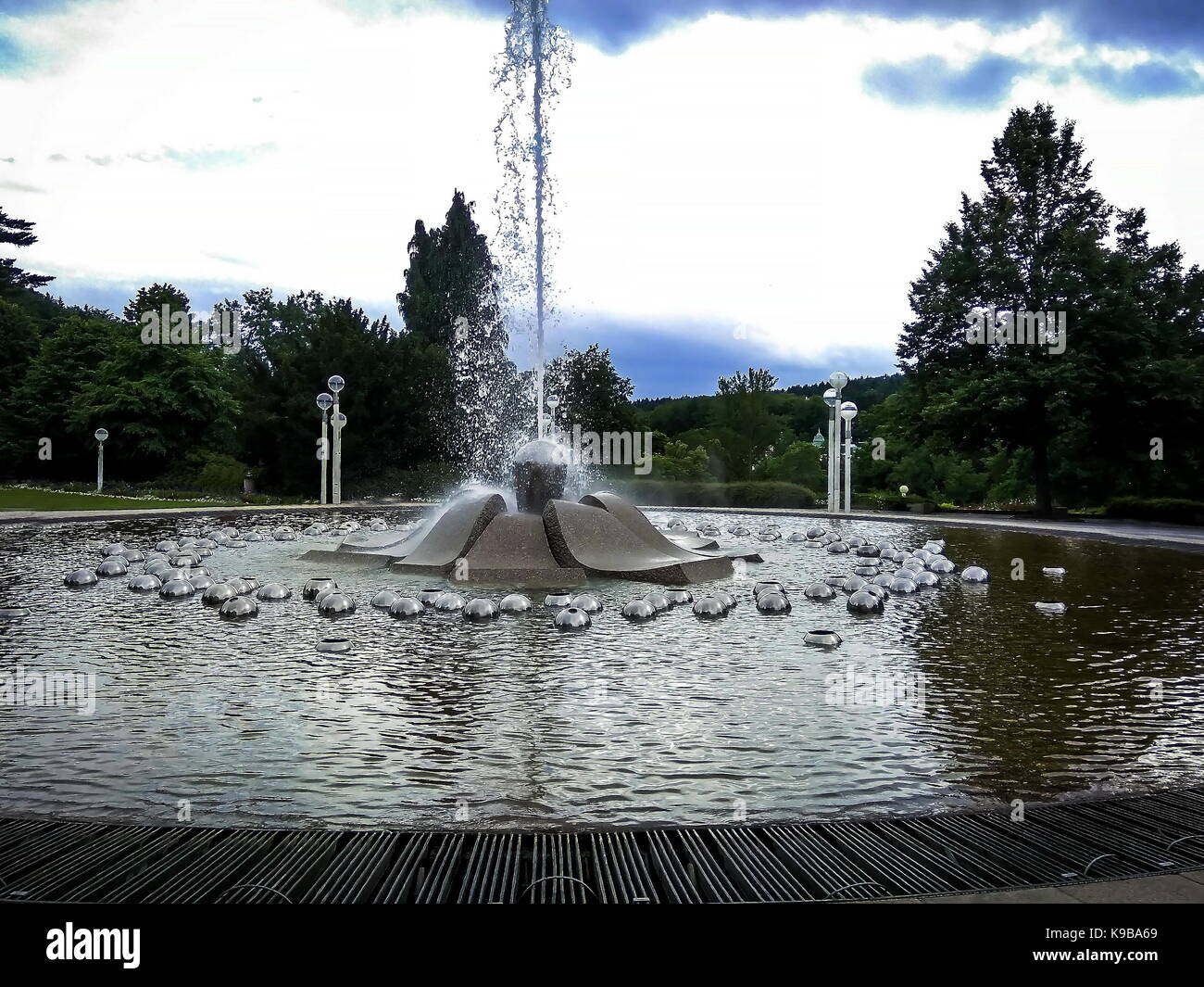 Singing fountain and colonnade - small west Bohemian spa town Marianske ...