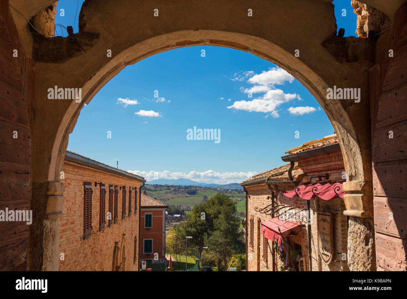 Glimpse over the landscape from the Gradara's castle. Gradara, Marche ...