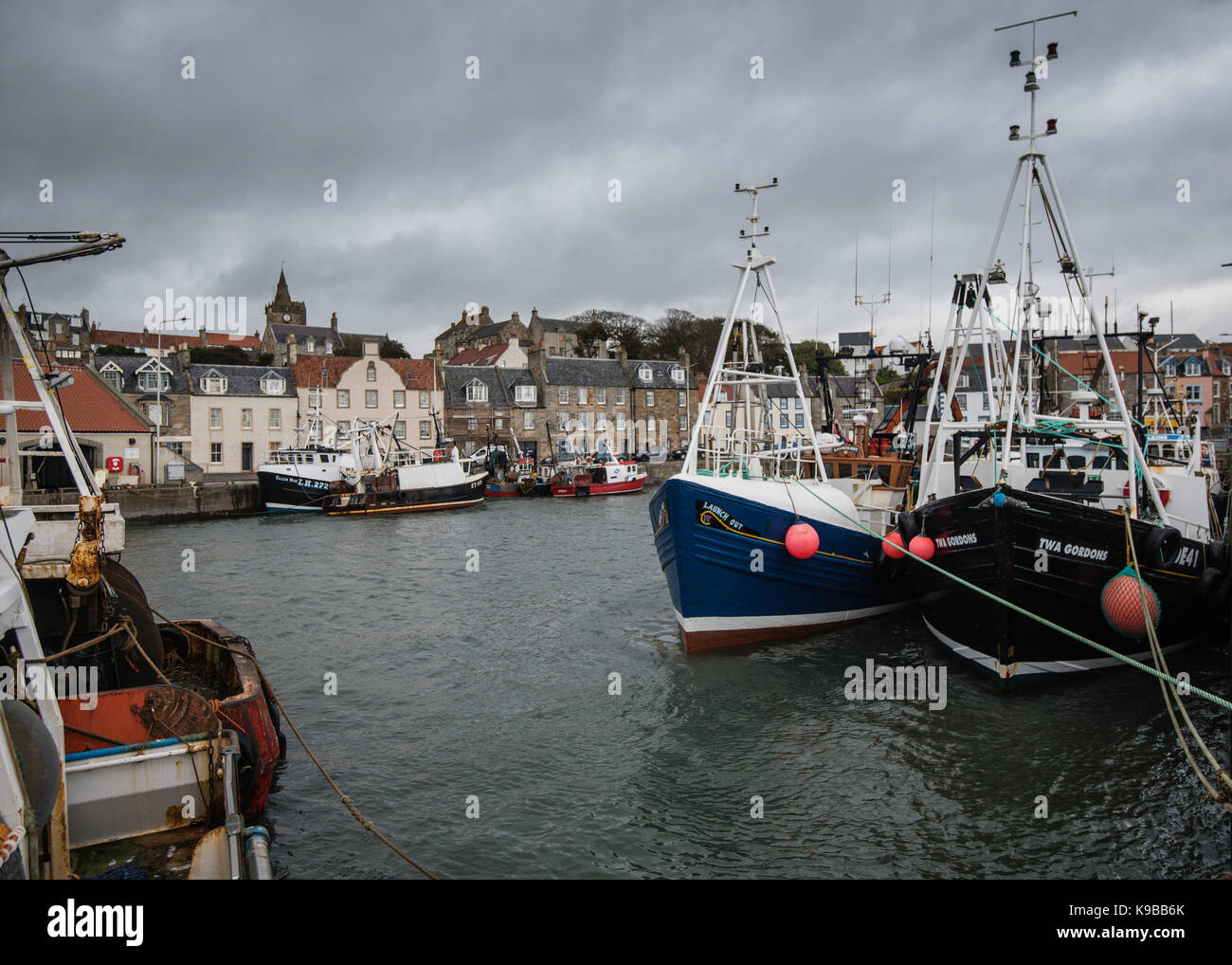 Fishing Boats Trawlers harbour Pittenweem Fife high contrast colour ...
