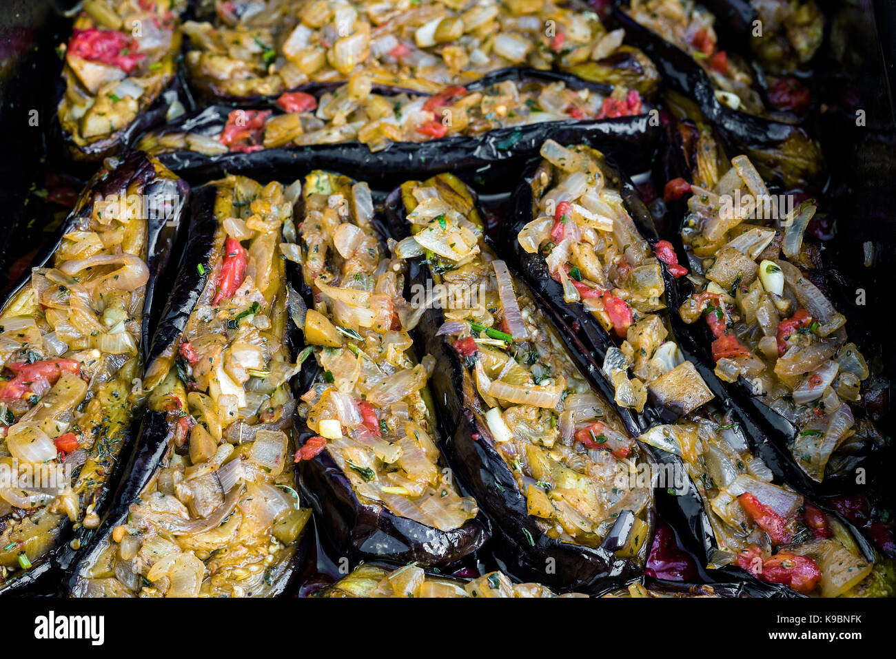 Stuffed eggplants with onions, otherwise called imam bayildi, a ...