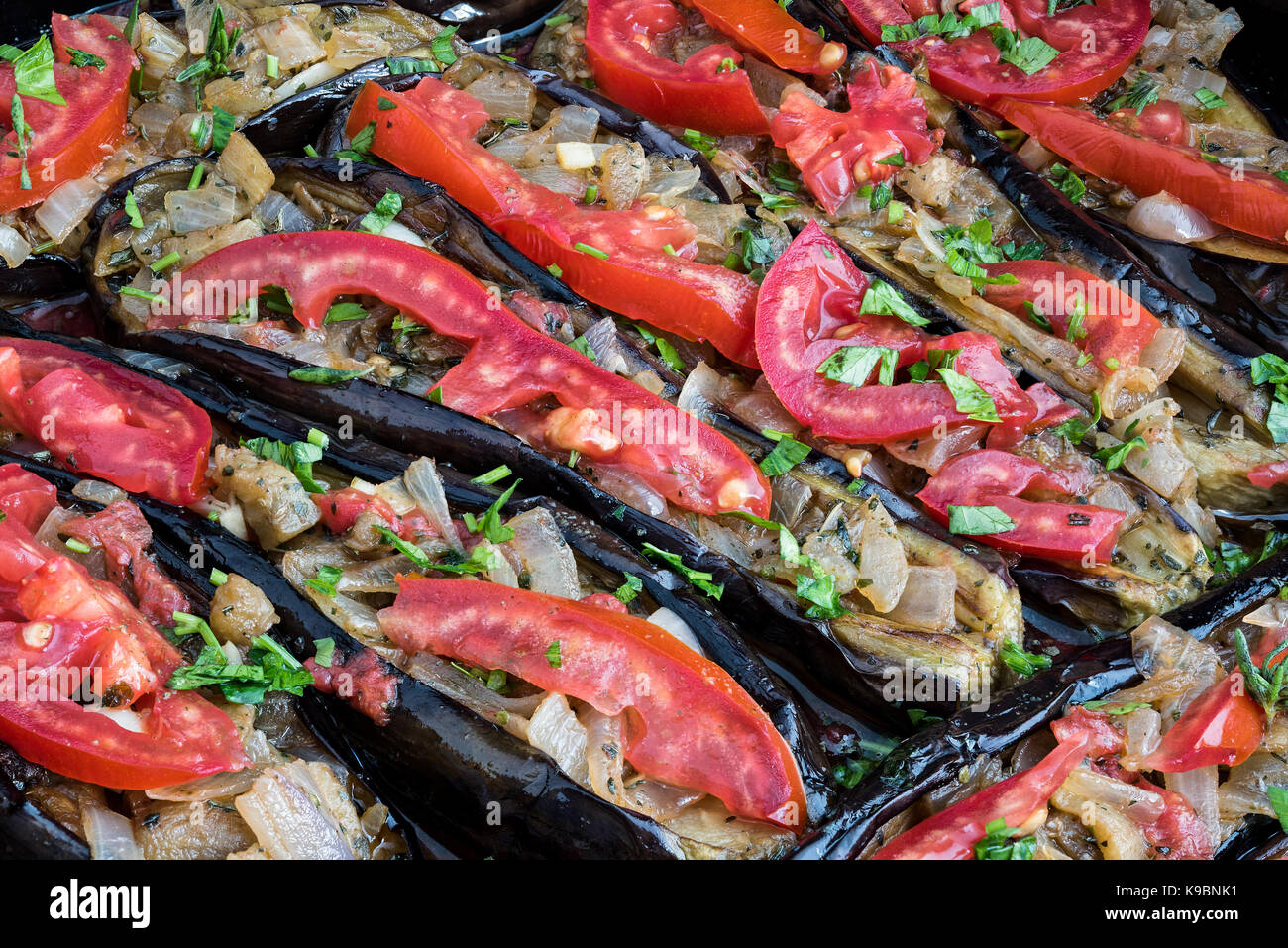 Stuffed eggplants with onions, otherwise called imam bayildi, a ...