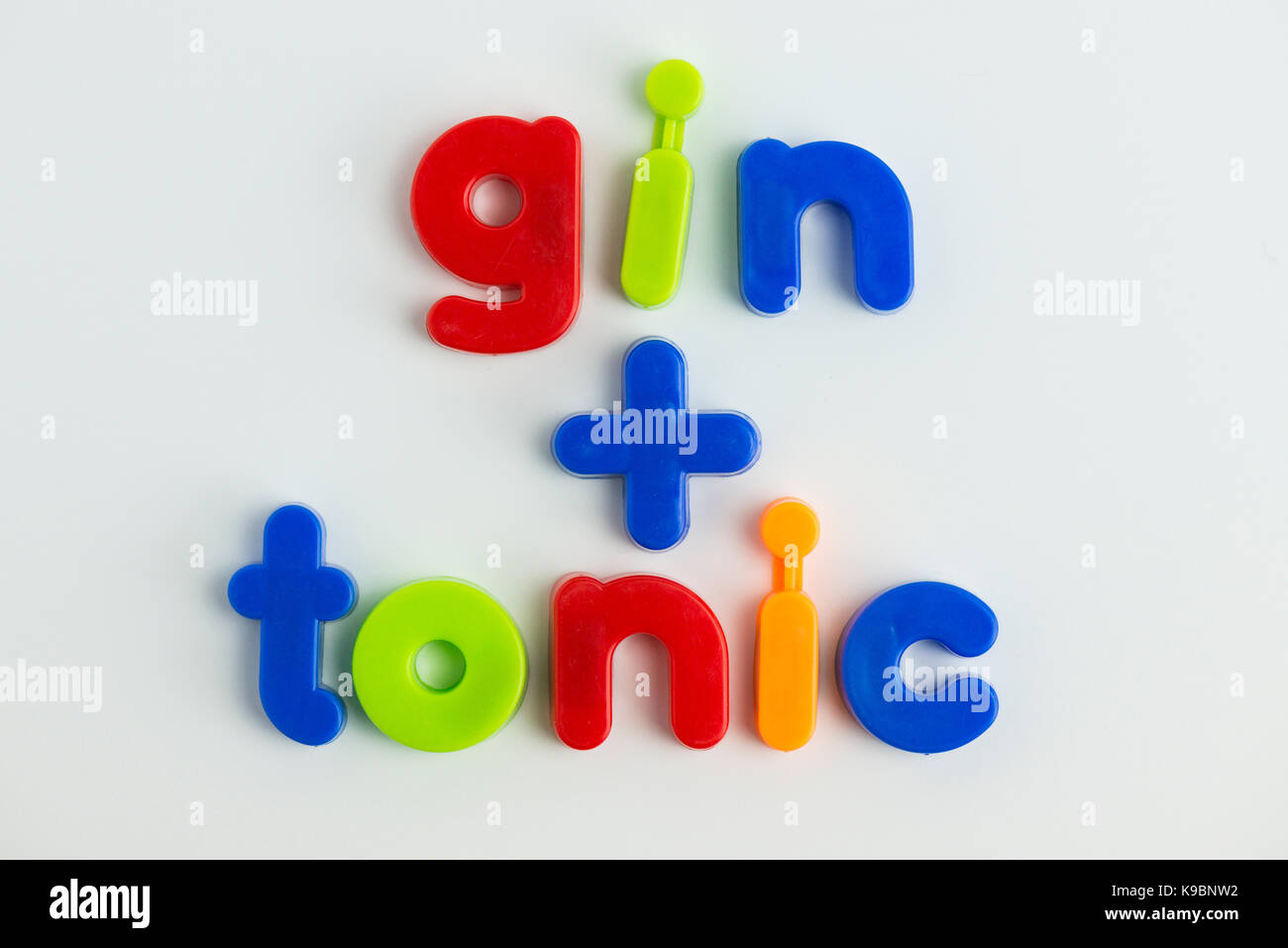 gin + tonice words in colourful children's letters Stock Photo - Alamy