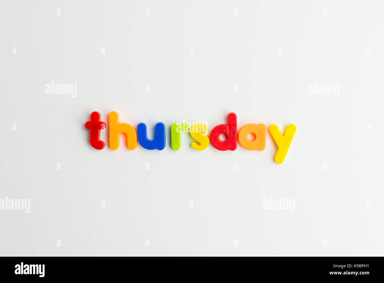 thursday word in colourful children's letters Stock Photo - Alamy