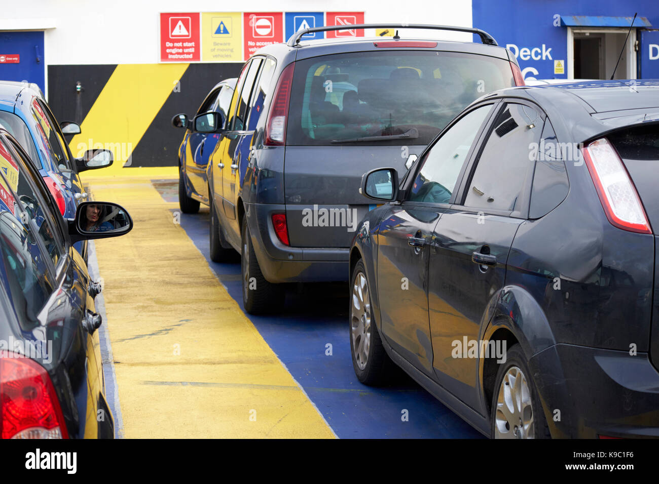 cars parked on upper open vehicle deck on top of stena line vehicle ...