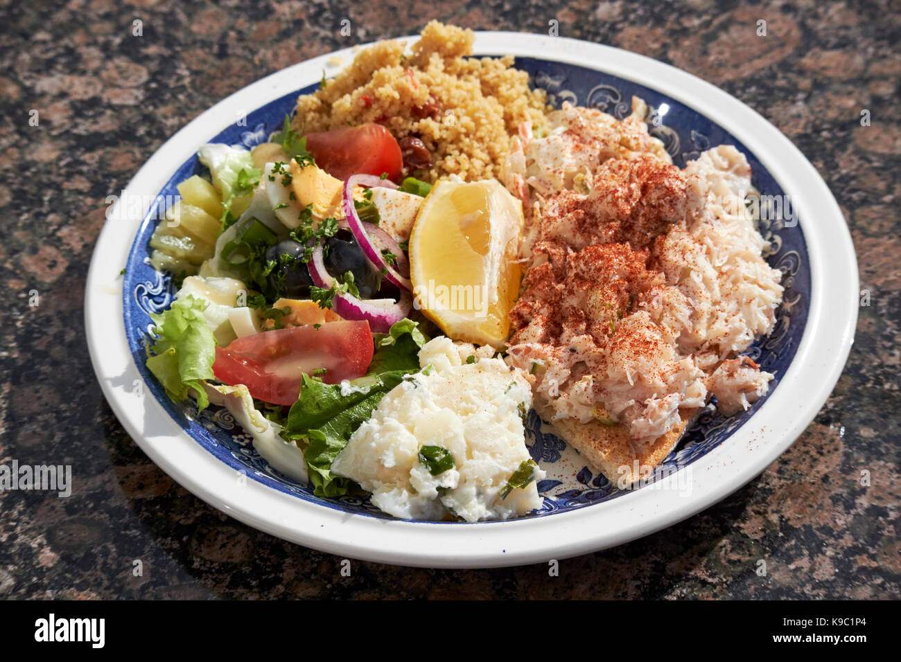 fresh local crab crostini with salad Stock Photo - Alamy