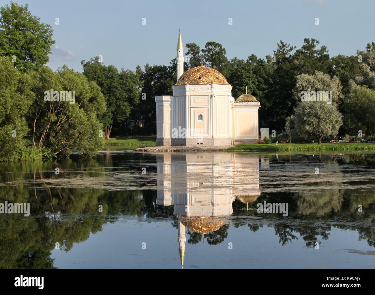 Turkish bath building on the shore of the Great Pond in St. Petersburg ...