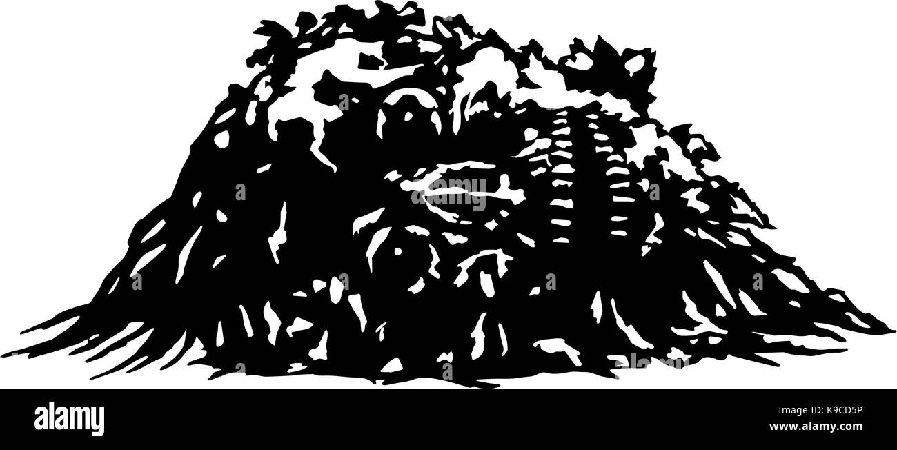 The skull lies in a pile of pus. Vector illustration. The Apocalypse ...