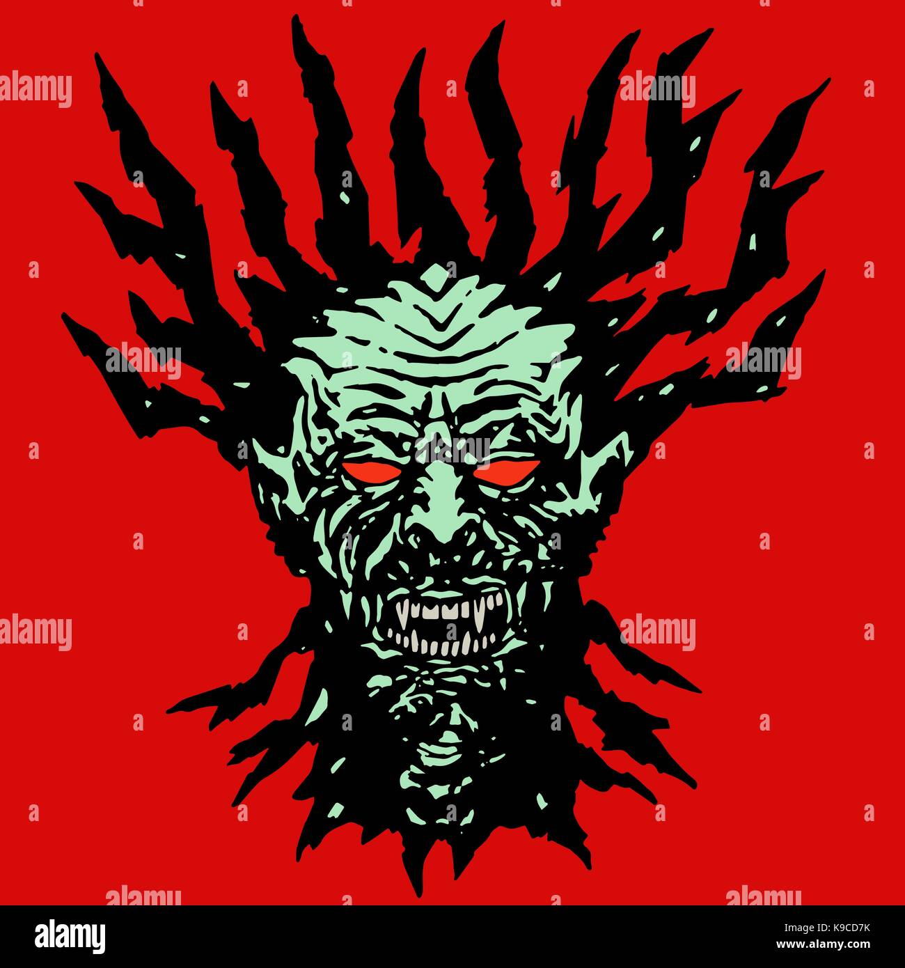 Scary hungry vampire head. Vector illustration. Angry character face ...