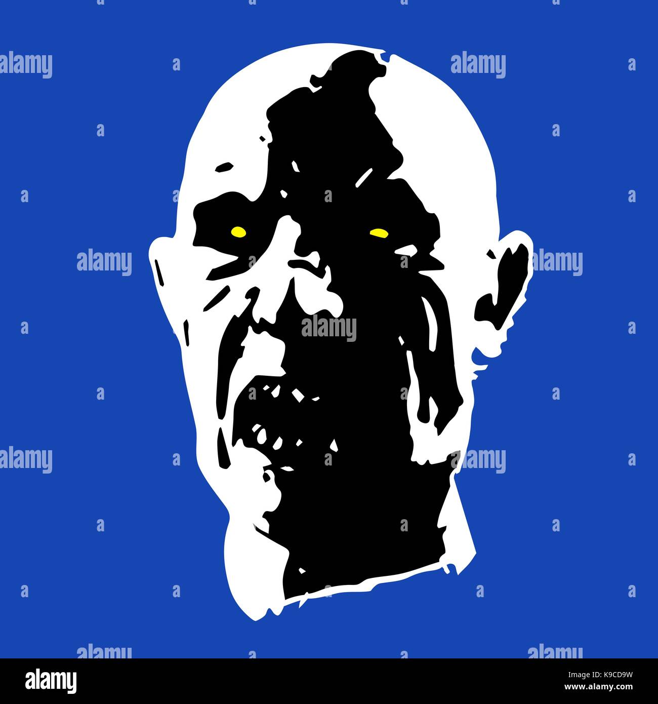 zombie face. horror picture on blue background. vector illustration ...