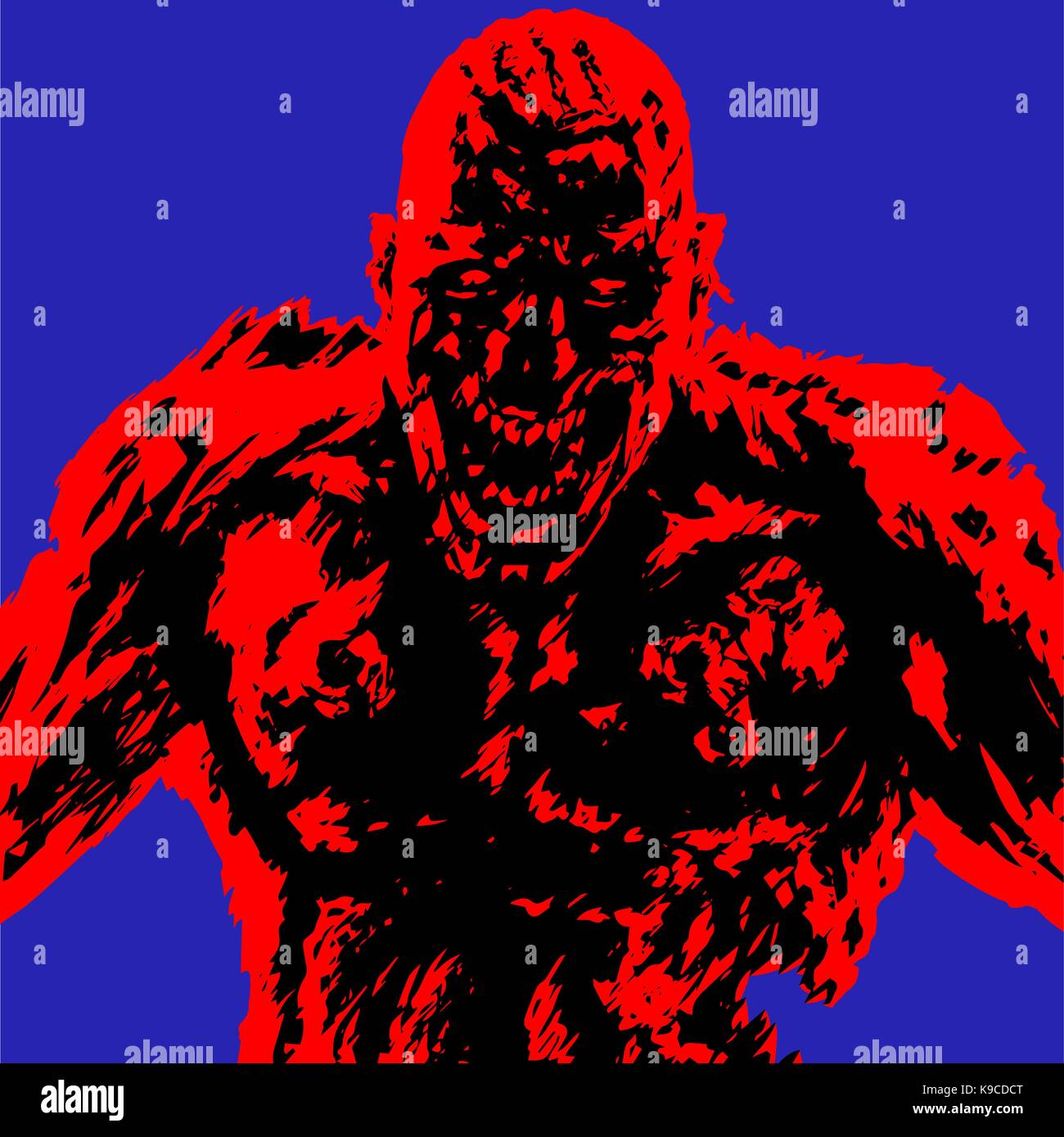 spooky zombie run. black and red colors on blue background. vector ...