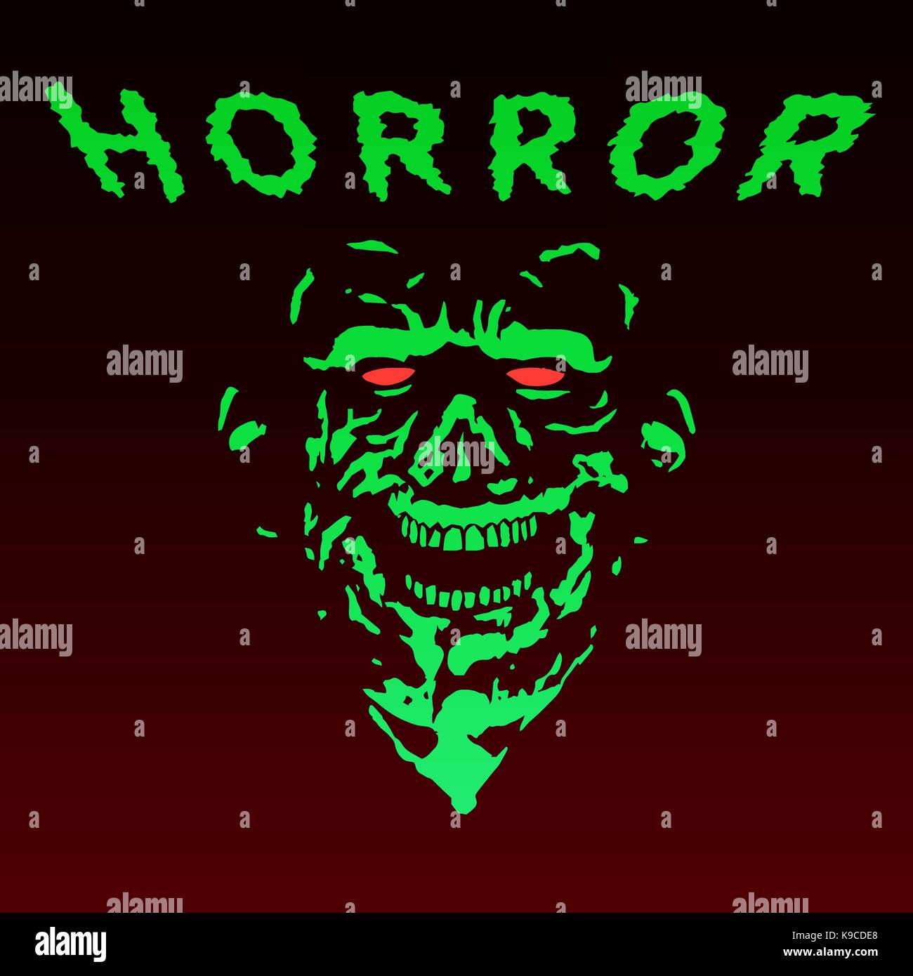 Spooky green zombie face. Vector illustration. The horror genre. Scary ...