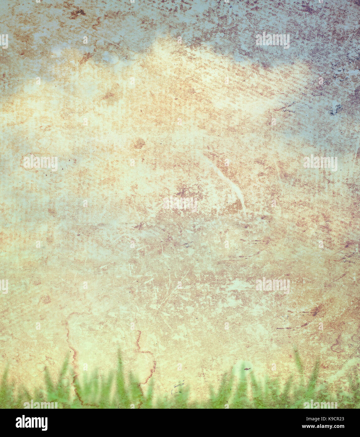 Grass and sky on paper texture background Stock Photo - Alamy