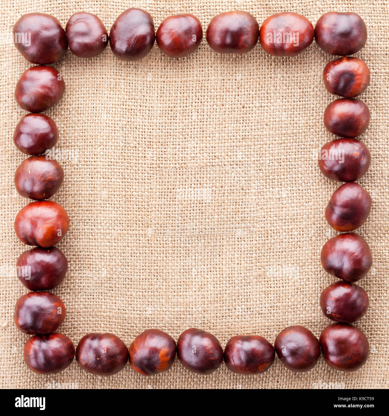 chestnuts frame on fabric texture background Stock Photo - Alamy