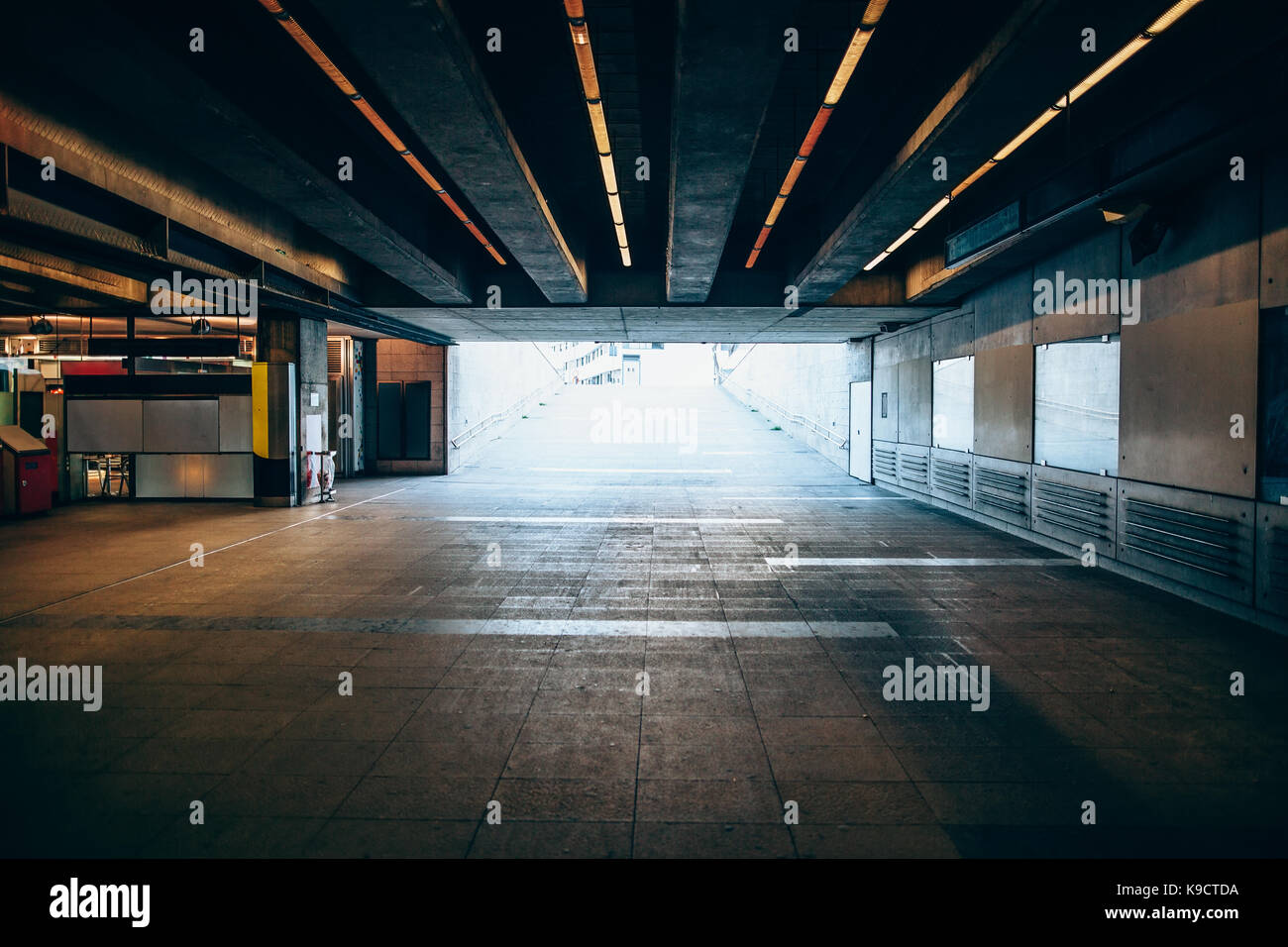 Exit from the underground metro. Light at the end of the tunnel concept ...