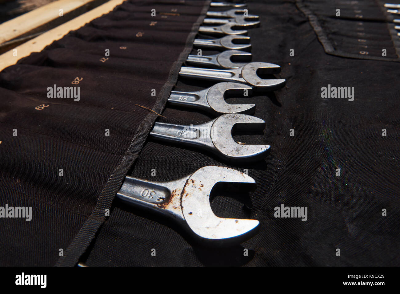 Set mechanical tools. Professional car mechanic using different tools ...