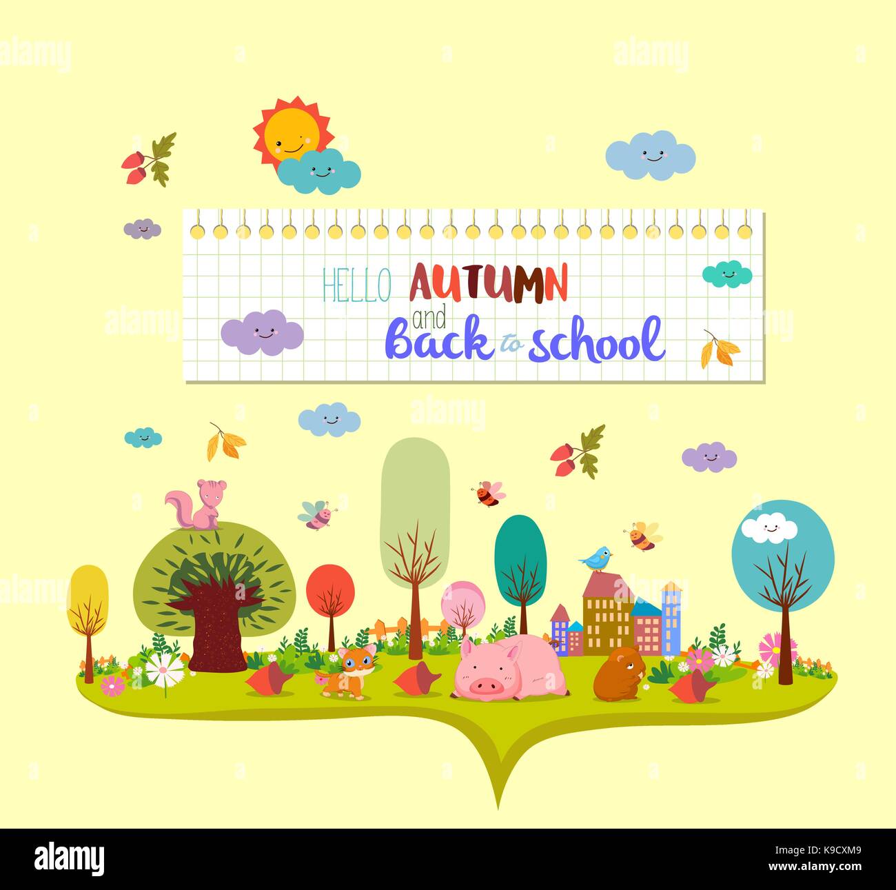 hello autumn and back to school. autumn banner background Stock Vector ...