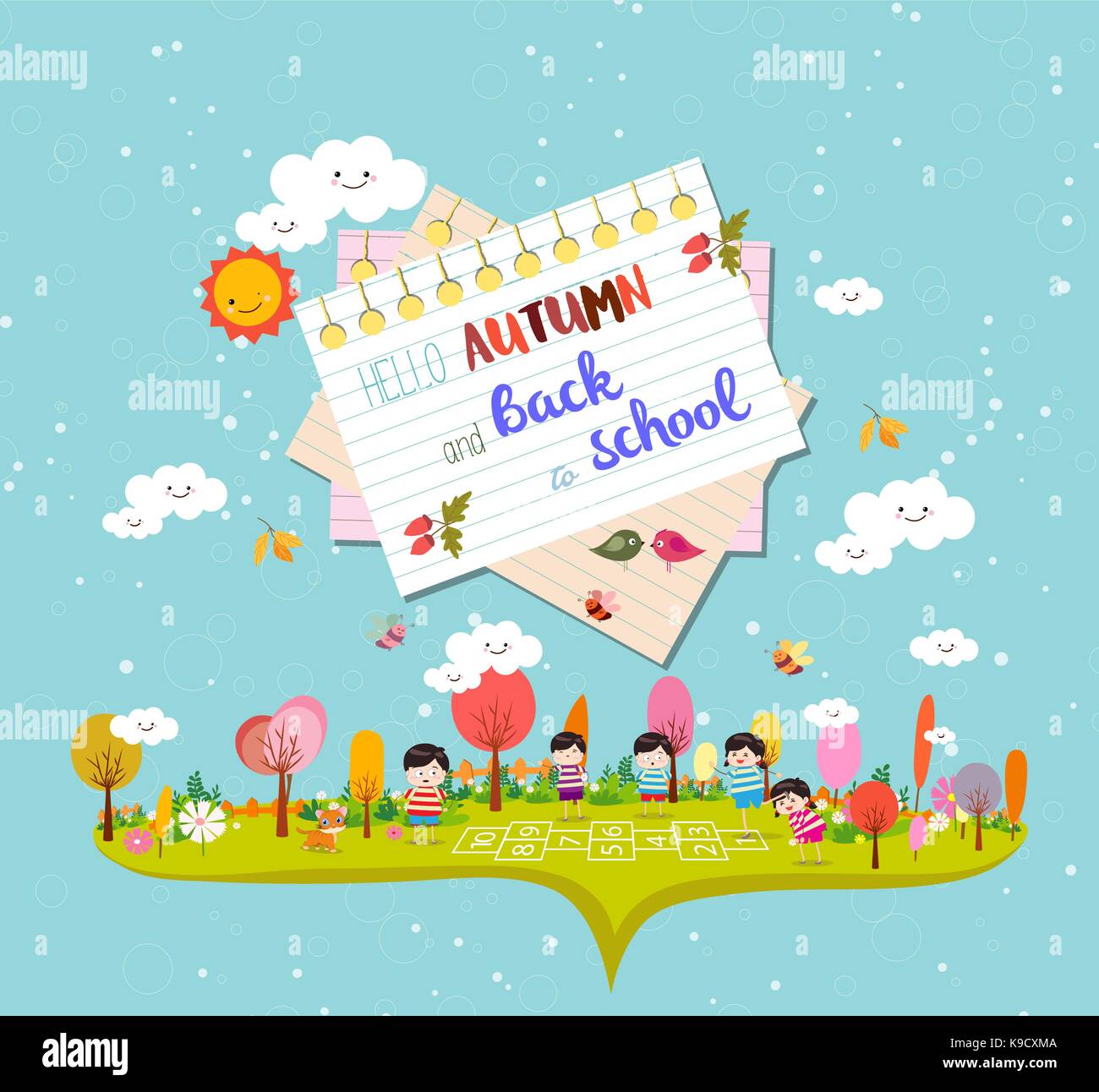 hello autumn and back to school. autumn banner background Stock Vector ...