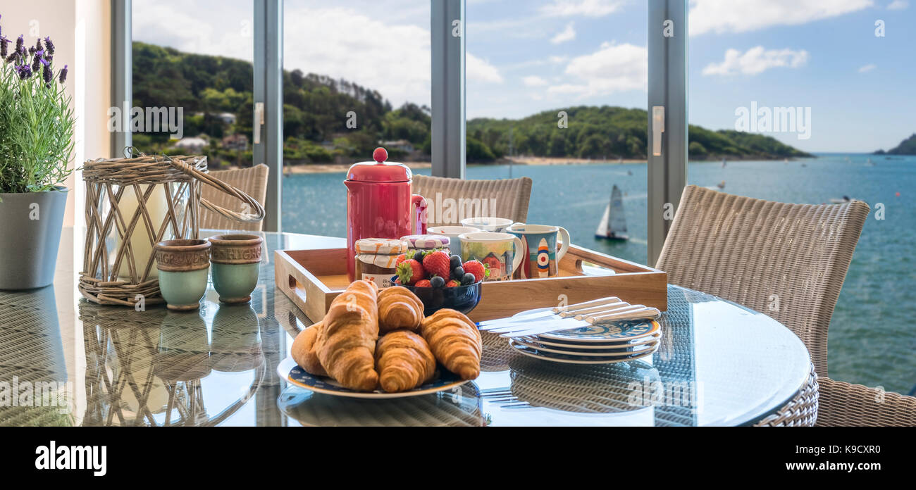 Breakfast With Coffee and Croissant Overlooking the Salcombe Estuary in ...