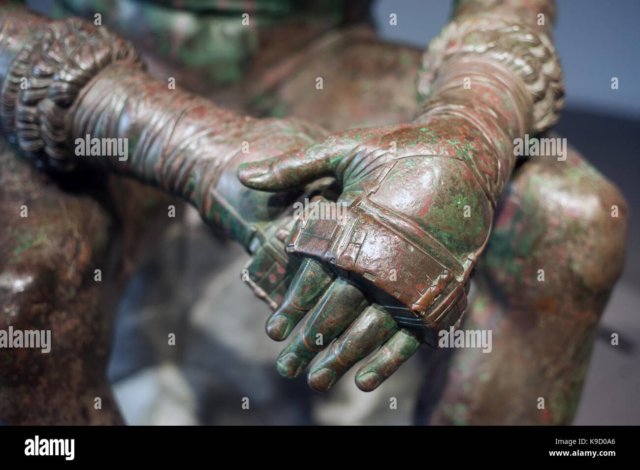 Hands of the "Boxer at Rest" ("Pugile in Riposo"), a bronze hellenistic ...