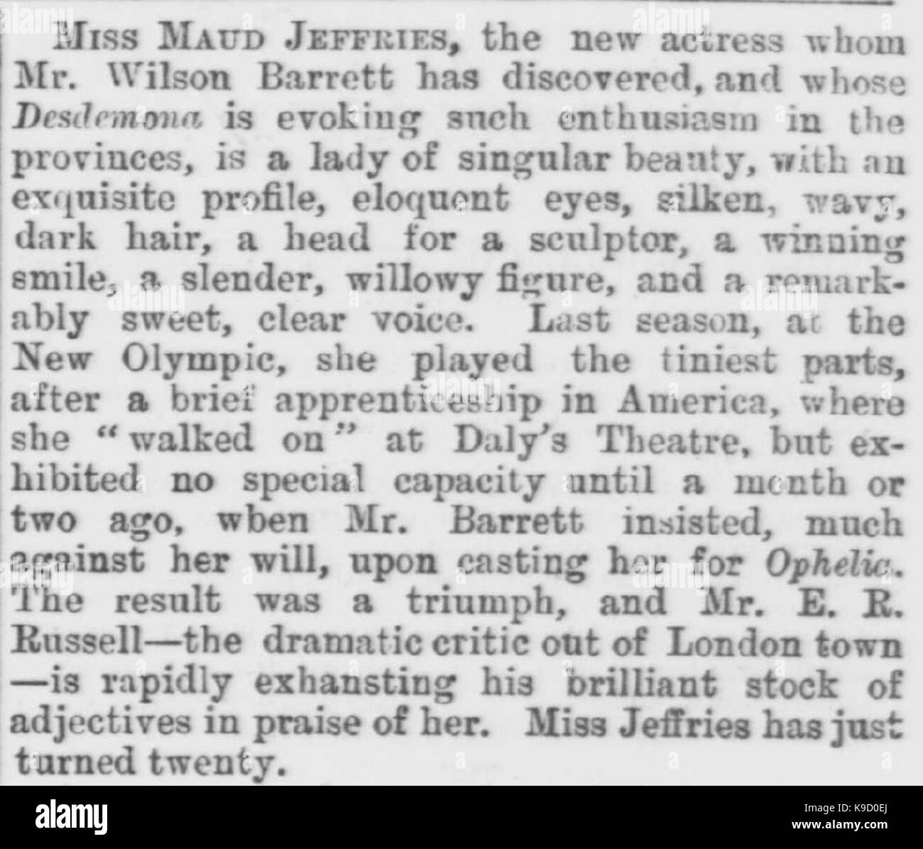 Maud Jeffries (review, BOW BELLS, 13 November 1891 Stock Photo - Alamy