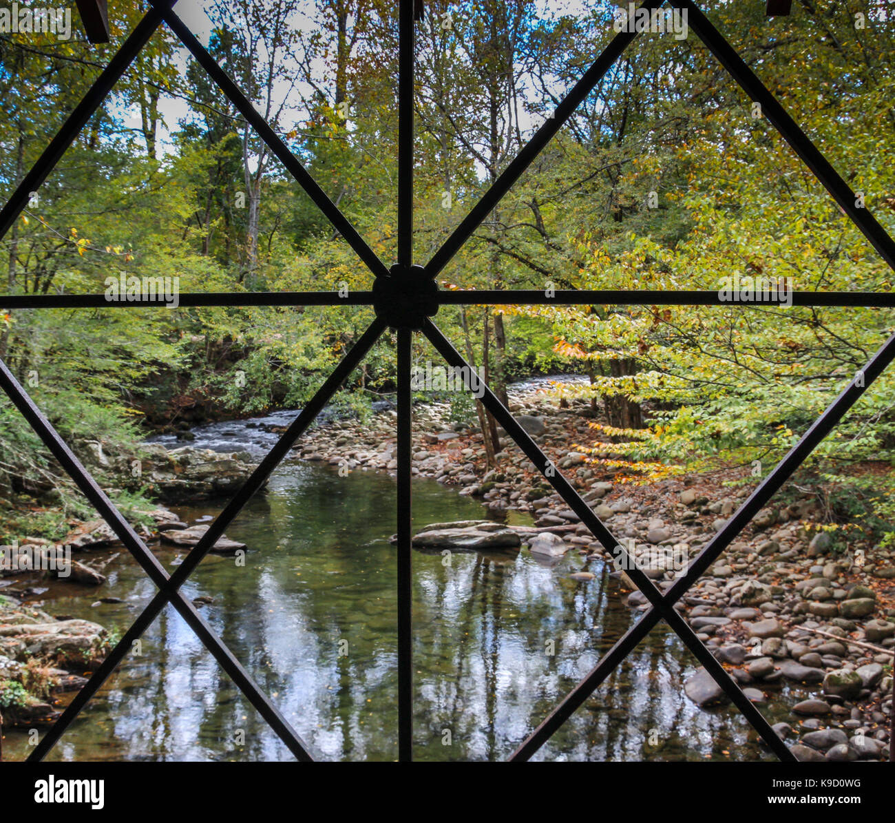 Covered bridge window in fall Stock Photo - Alamy