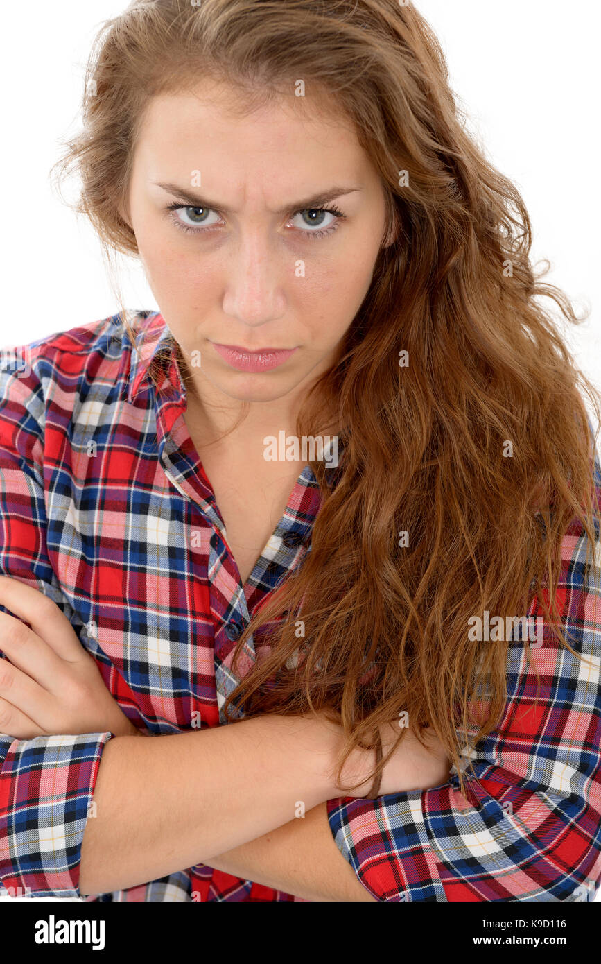 Portrait of a young sad woman, isolated on white Stock Photo - Alamy