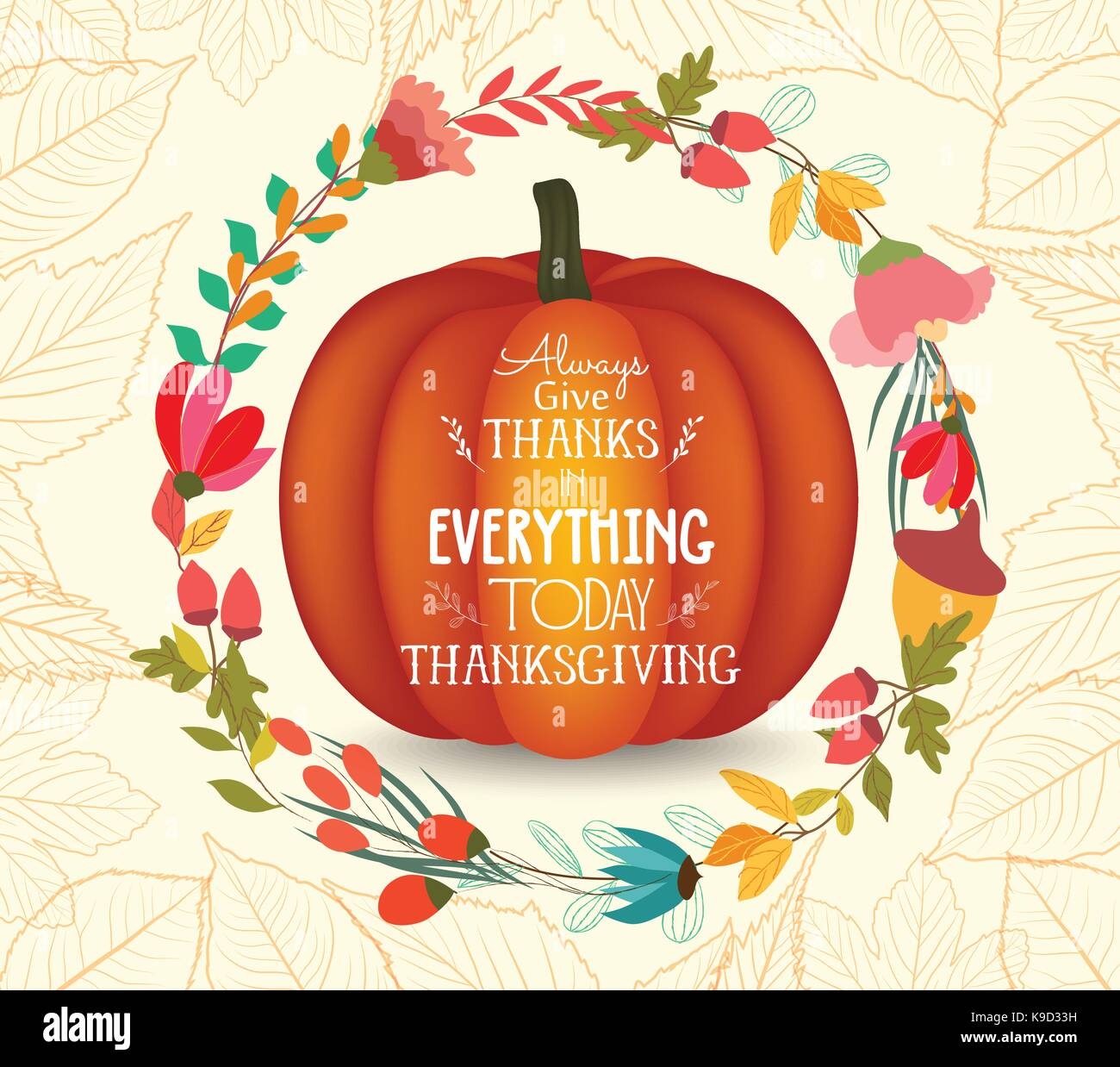 Thanksgiving with leaves pumpkin greeting card Stock Vector Image & Art ...