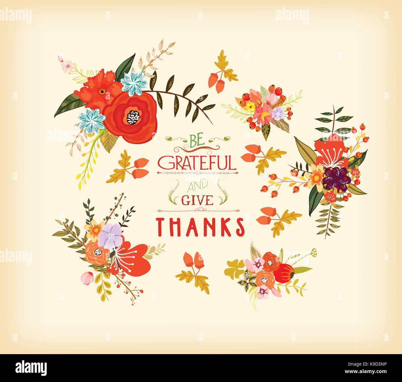 Thanksgiving hand drawn floral lettering card Stock Vector Image & Art ...