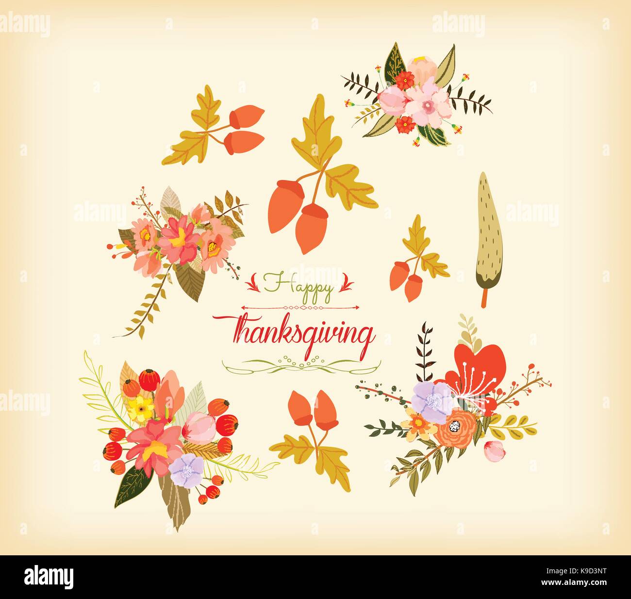 Thanksgiving hand drawn floral lettering card Stock Vector Image & Art ...