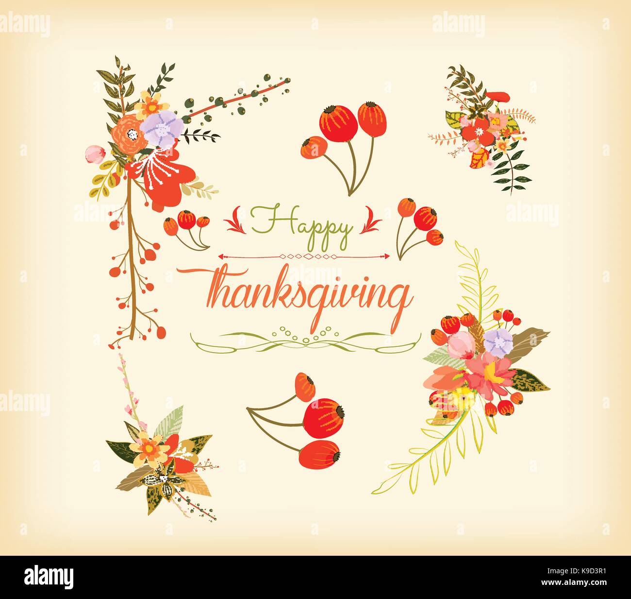 Thanksgiving hand drawn floral lettering card Stock Vector Image & Art ...