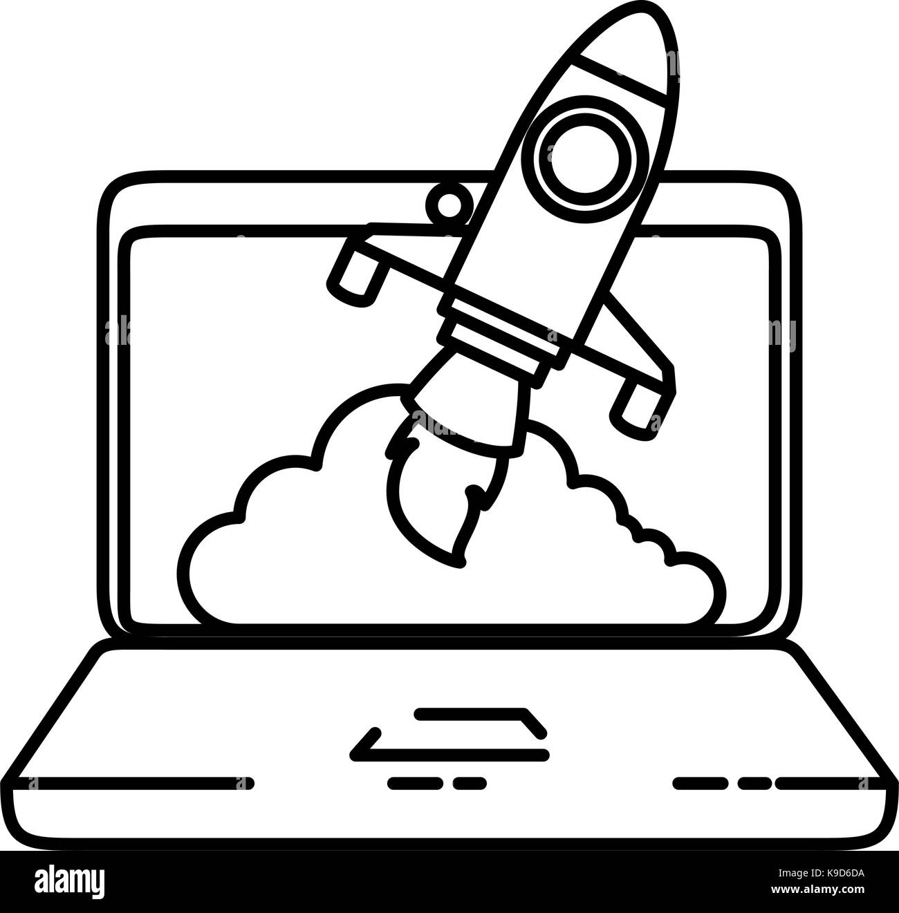 laptop computer with rocket launcher vector illustration design Stock ...