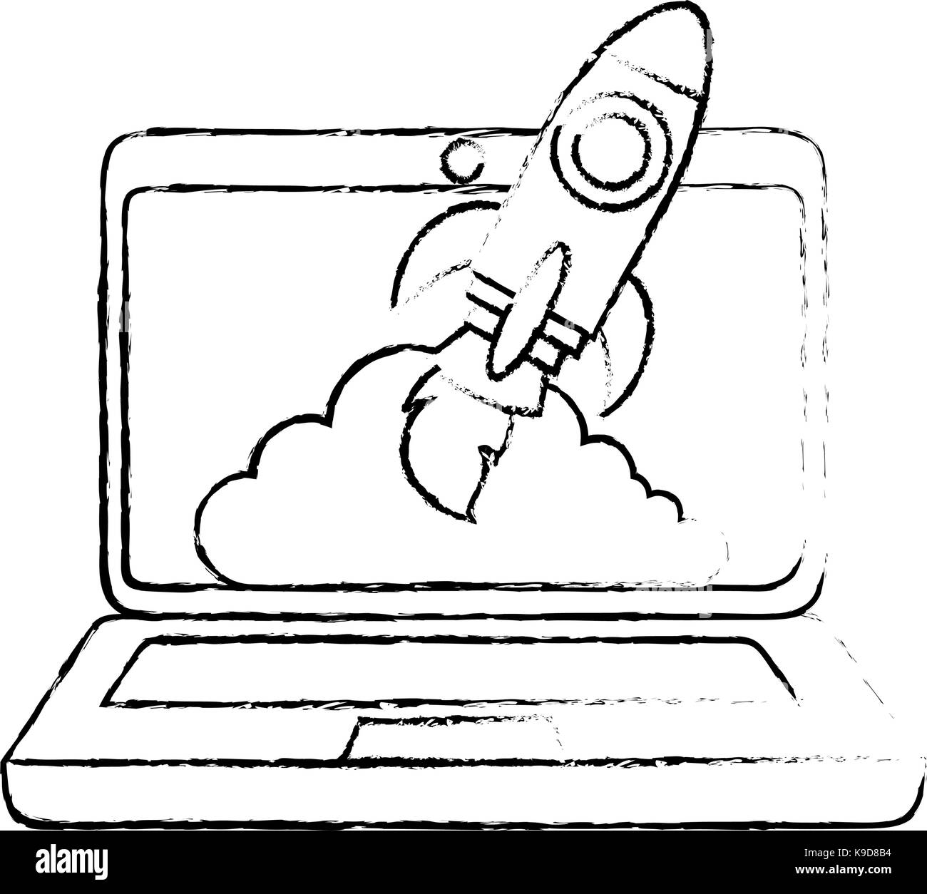 laptop computer with rocket launcher vector illustration design Stock ...