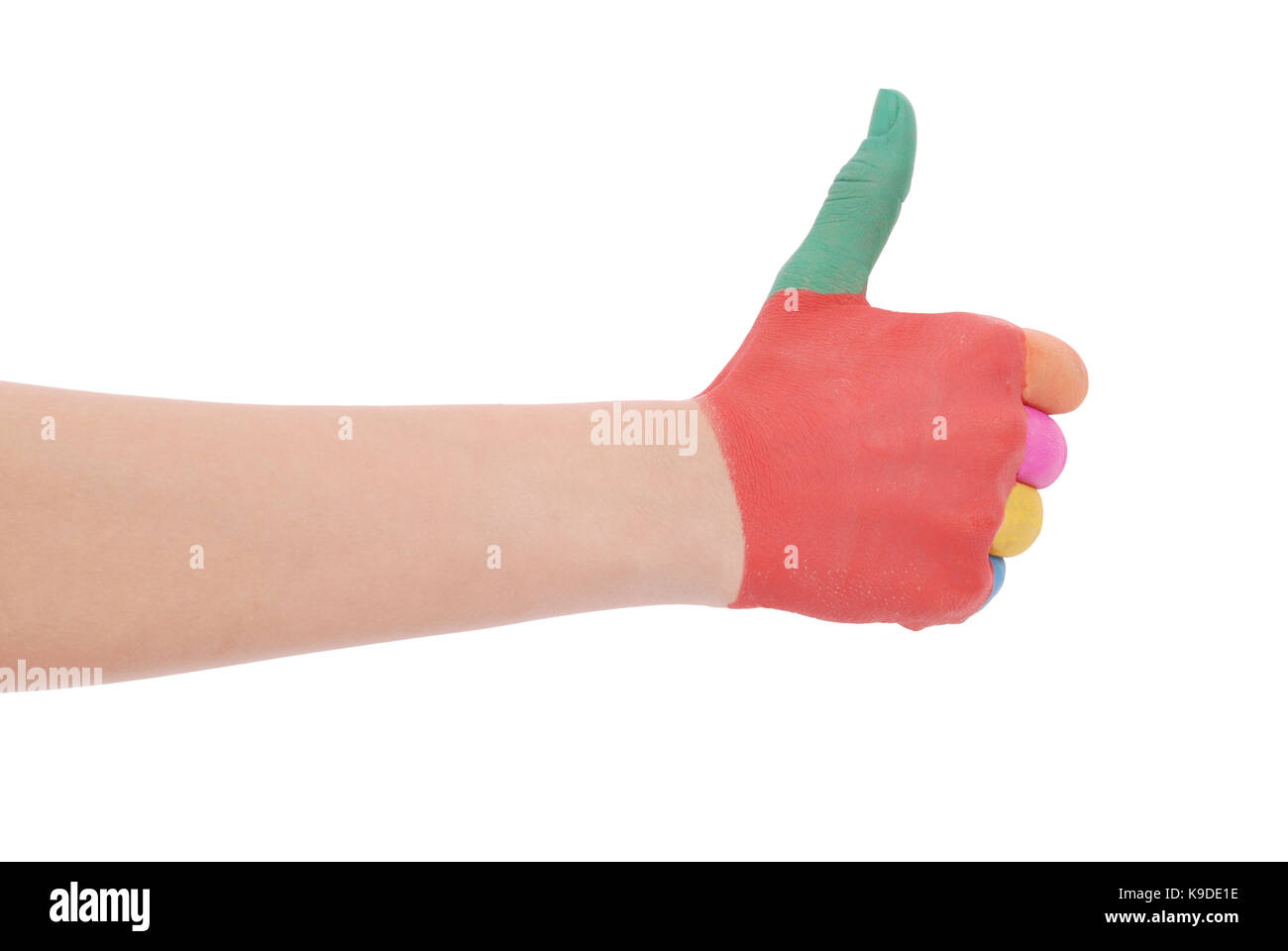 Hand of the child painted watercolor which shows a "thumbs up ...