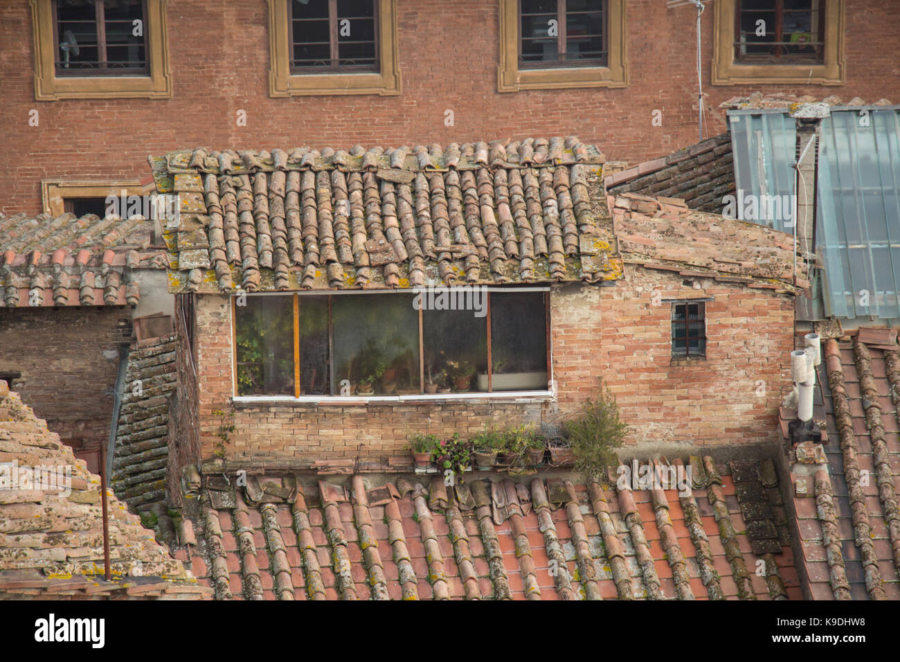 The exterior view of an attic in an ancient house in Siena, Tuscany ...