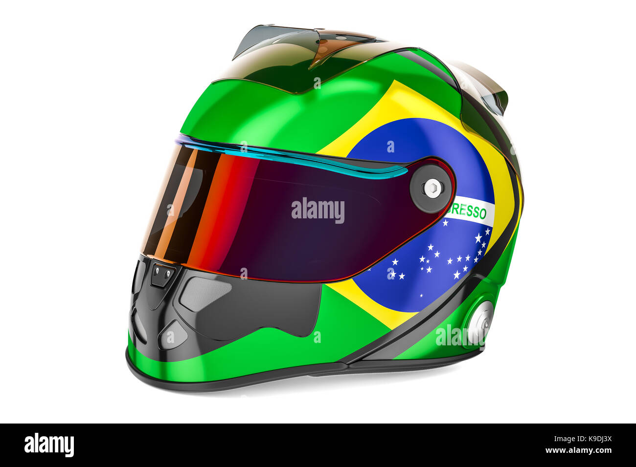 Racing helmet with flag of Brazil, 3D rendering isolated on white ...