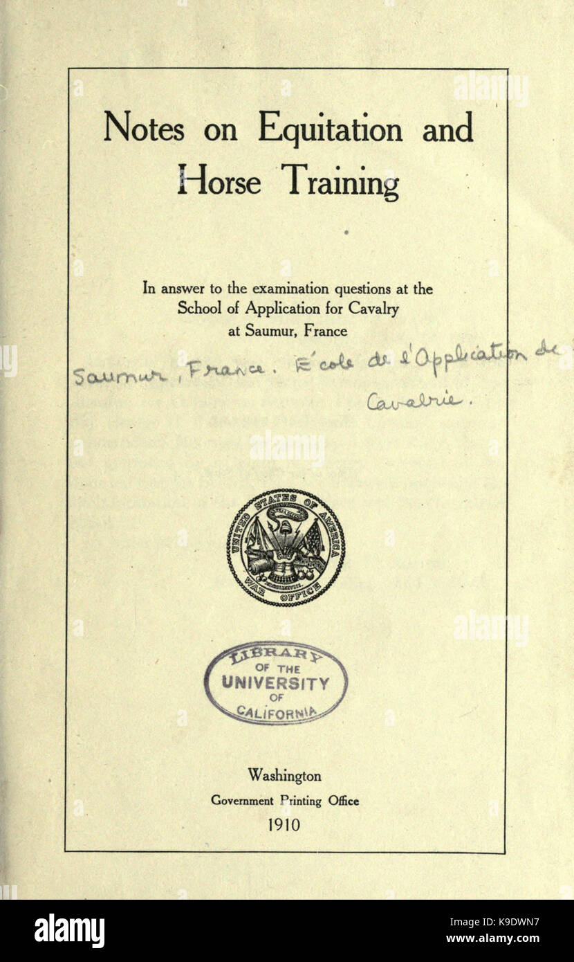 Notes on equitation and horse training BHL23867761 Stock Photo - Alamy