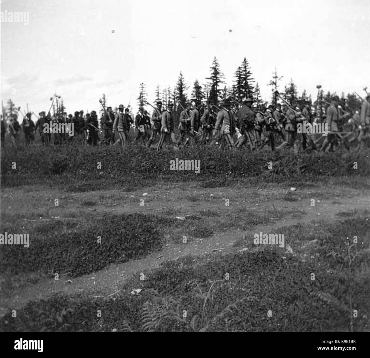 Military cadets walking home, side view, Fort Lawton, May 1900 (KIEHL ...